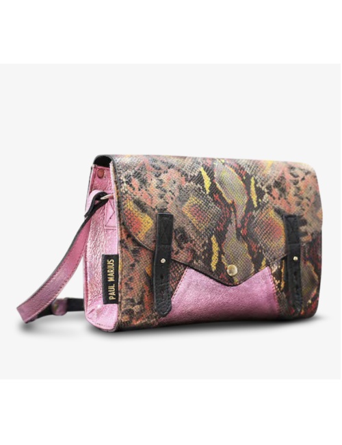 L'indispensable python magma rose métallisé - sac bandoulière cuir ...